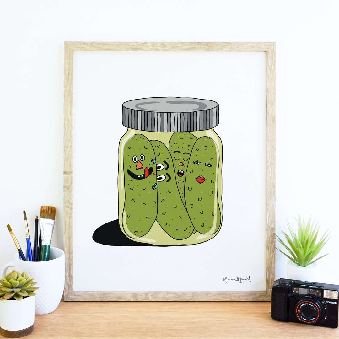 Pickles Artwork Funny Pickle Jar Art Print Food Illustration Kitchen ...