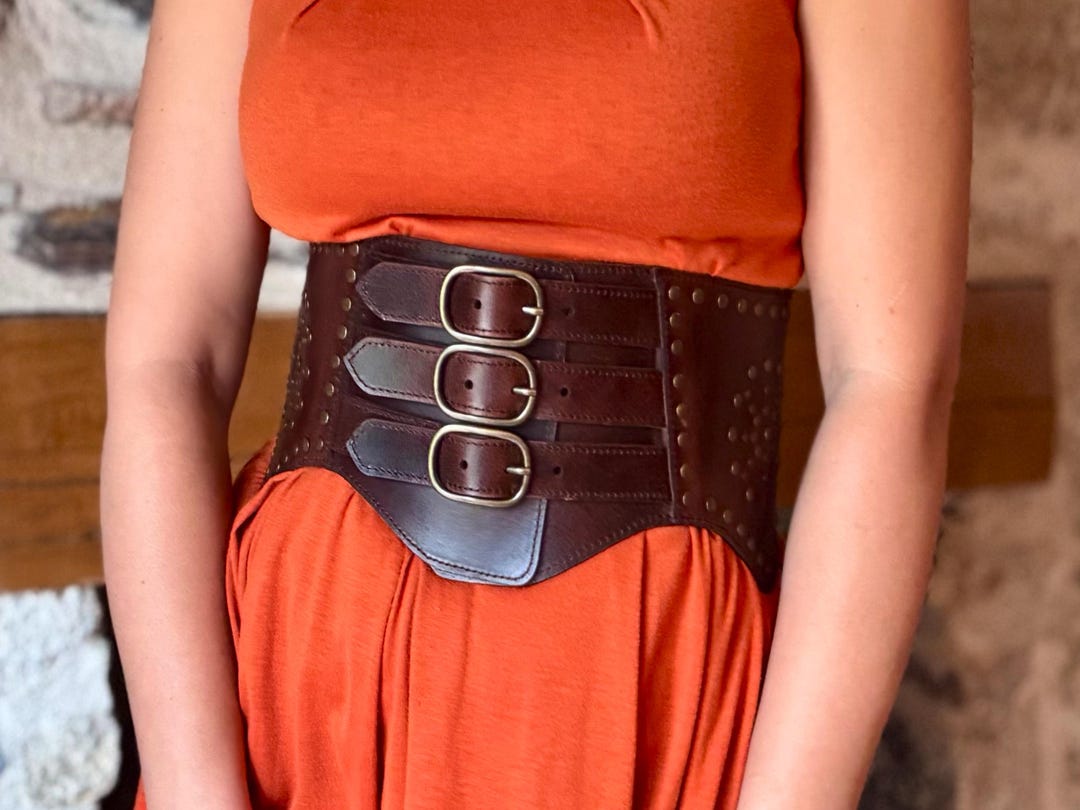 WAIST CORSET BELT - Wide Leather Belt - Brass Buckle Belt - Leather ...