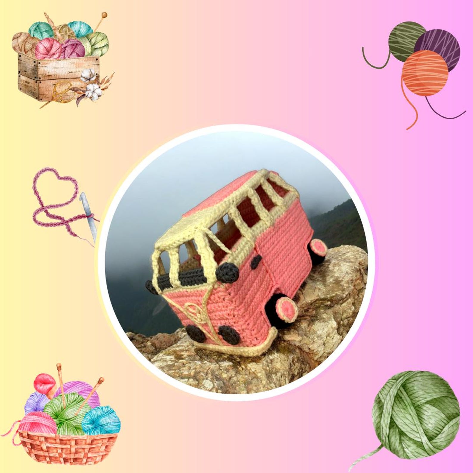 DIY Volkswagen Bus Crochet Pattern PDF | Retro Hippie Van Amigurumi ...