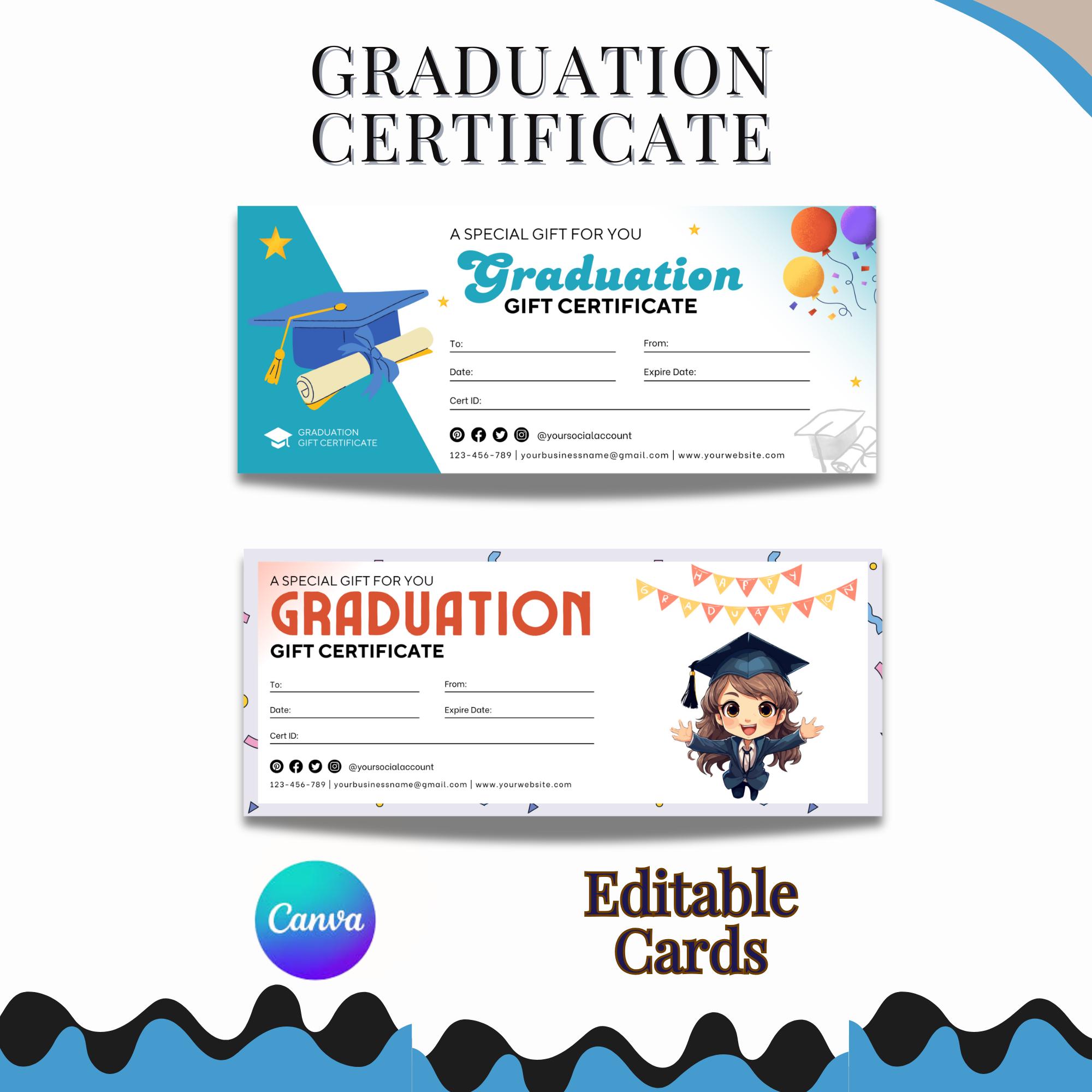 Editable Graduation Gift Certificate Template | Printable Canva Voucher ...