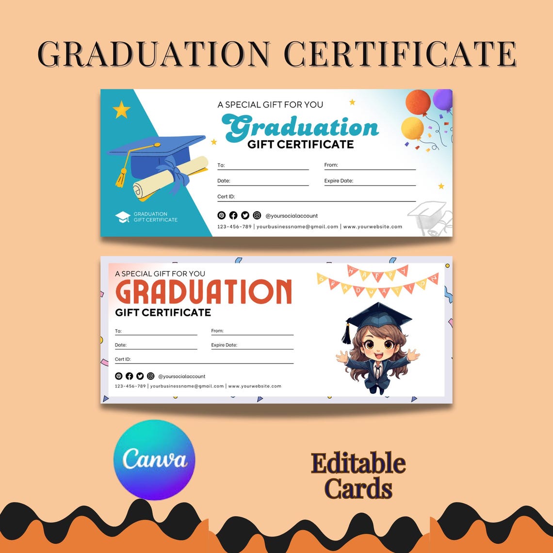 Editable Graduation Gift Certificate Template | Printable Canva Voucher ...