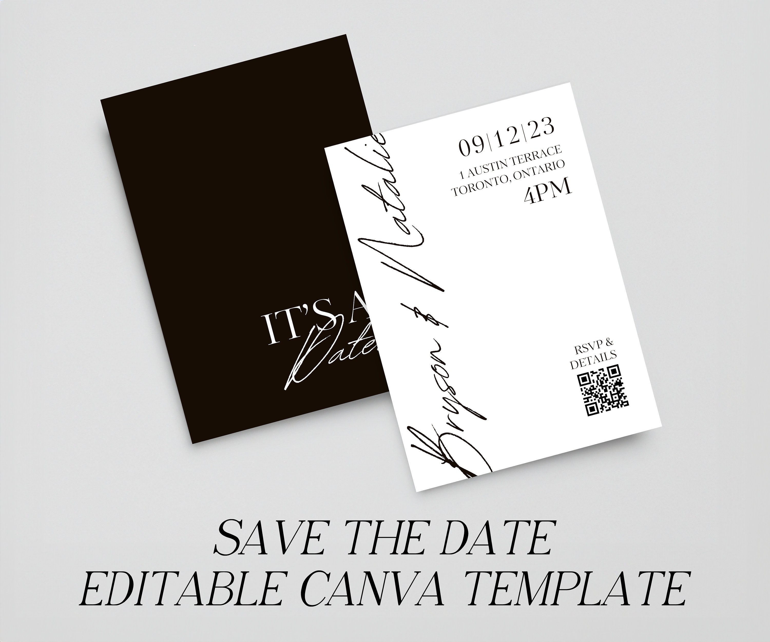 Save the Date Template | Digital | Wedding Invite | Download | B&W ...