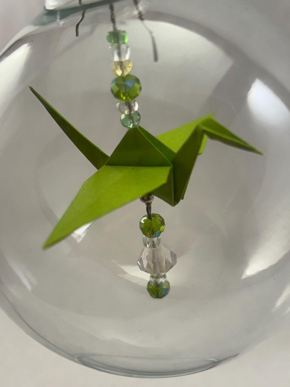Green is Yellow - Paper Crane W/acrylic Beads, Crane in Glass Globe ...