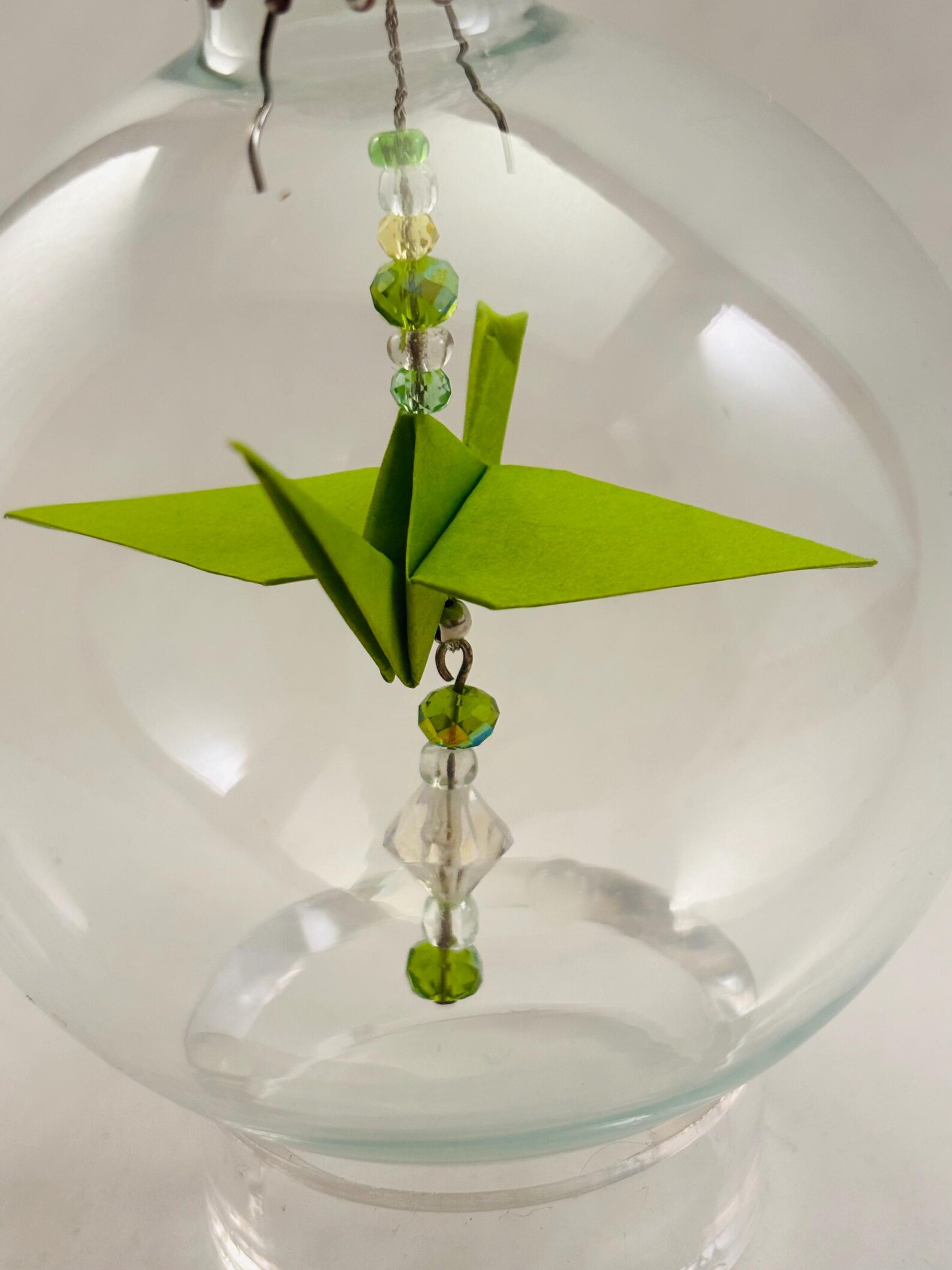Green is Yellow - Paper Crane W/acrylic Beads, Crane in Glass Globe ...