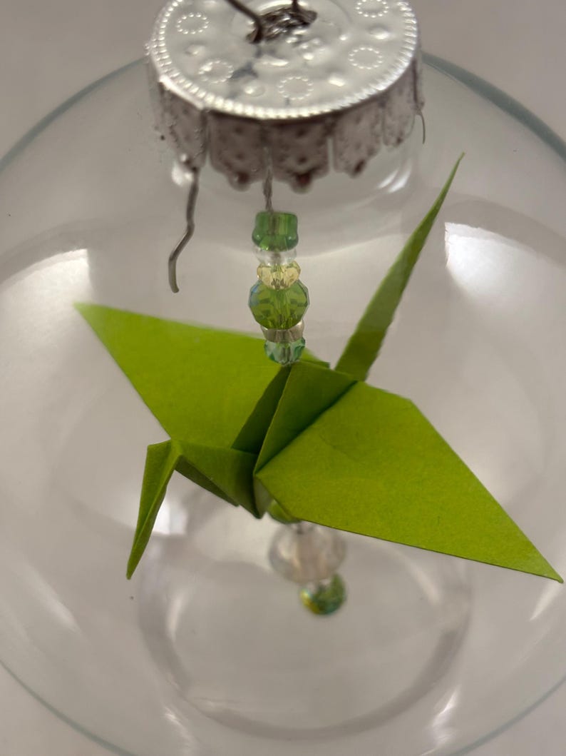 Green is Yellow - Paper Crane W/acrylic Beads, Crane in Glass Globe ...