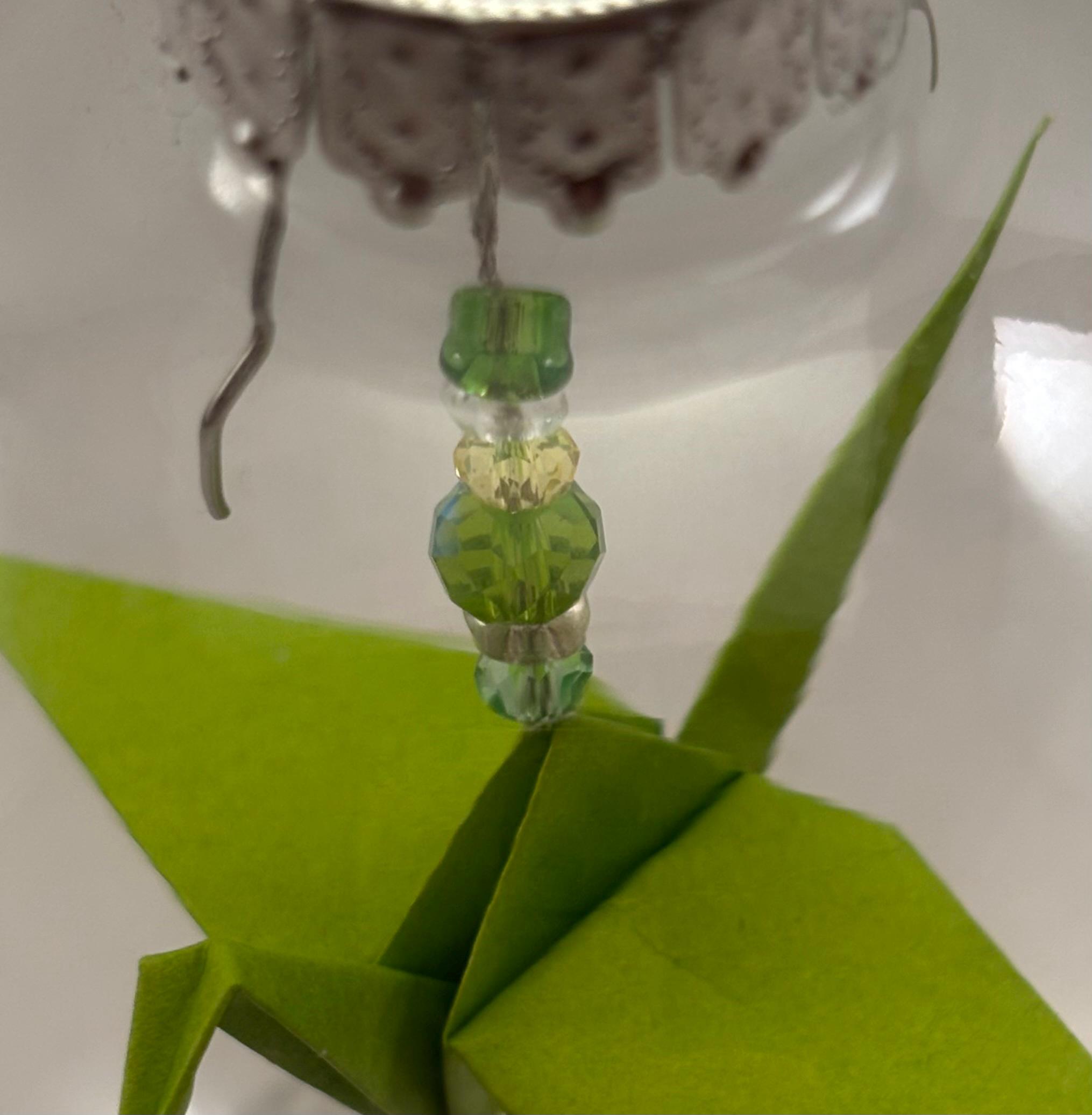 Green is Yellow - Paper Crane W/acrylic Beads, Crane in Glass Globe ...
