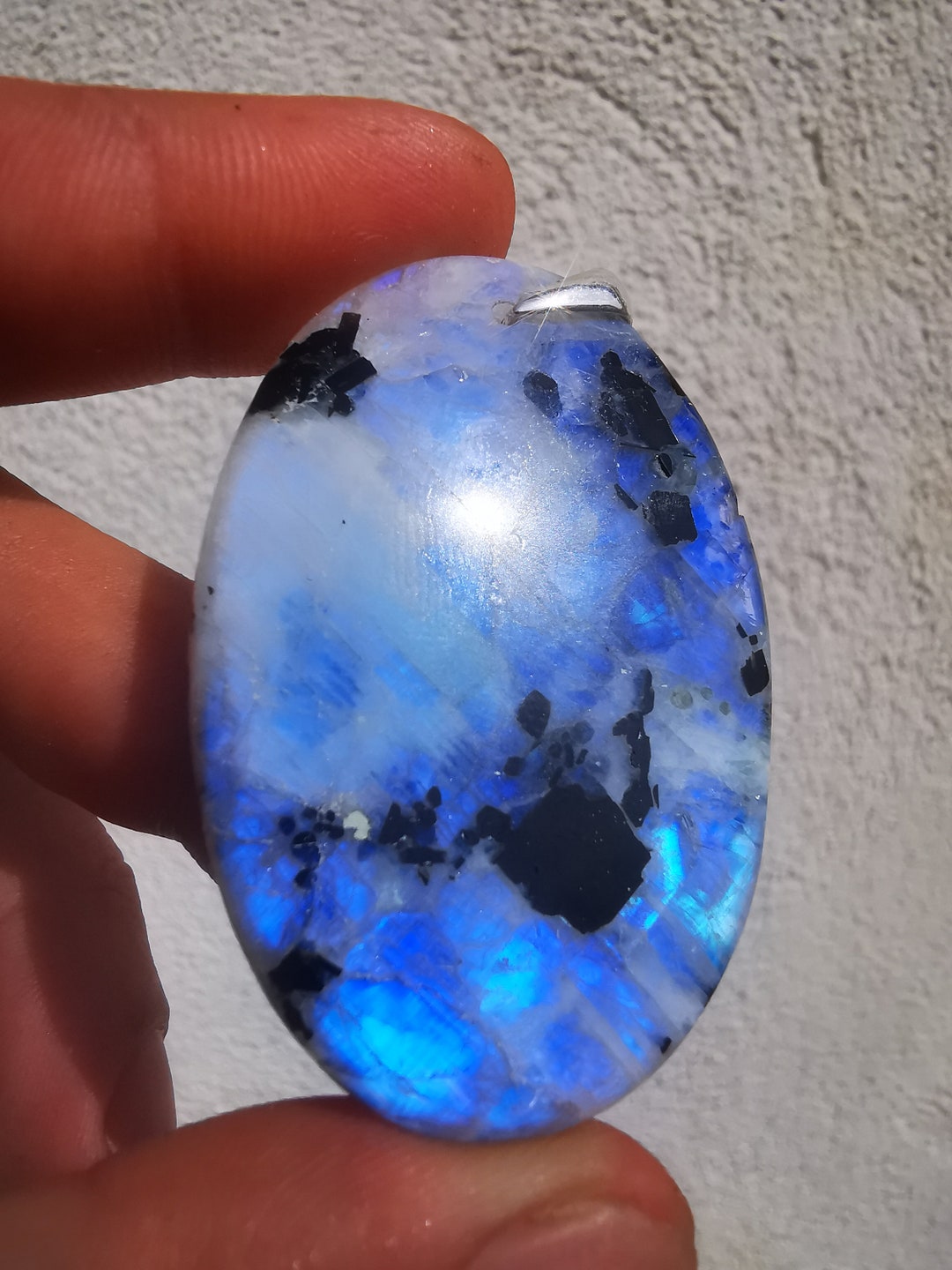 Massive White Labradorite With Inclusion of Tourmaline, Pendant, Extra ...