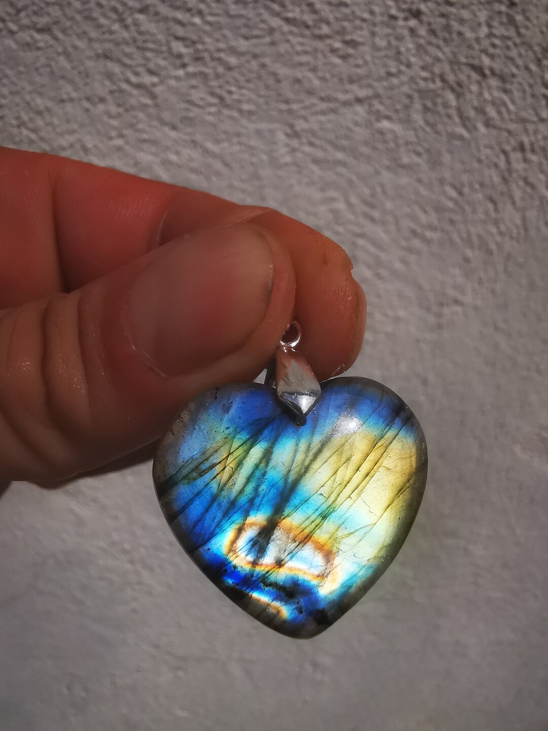 Labradorite Heart Pendant, 3cm, Spectrolite, Purple, Silver, Orange ...