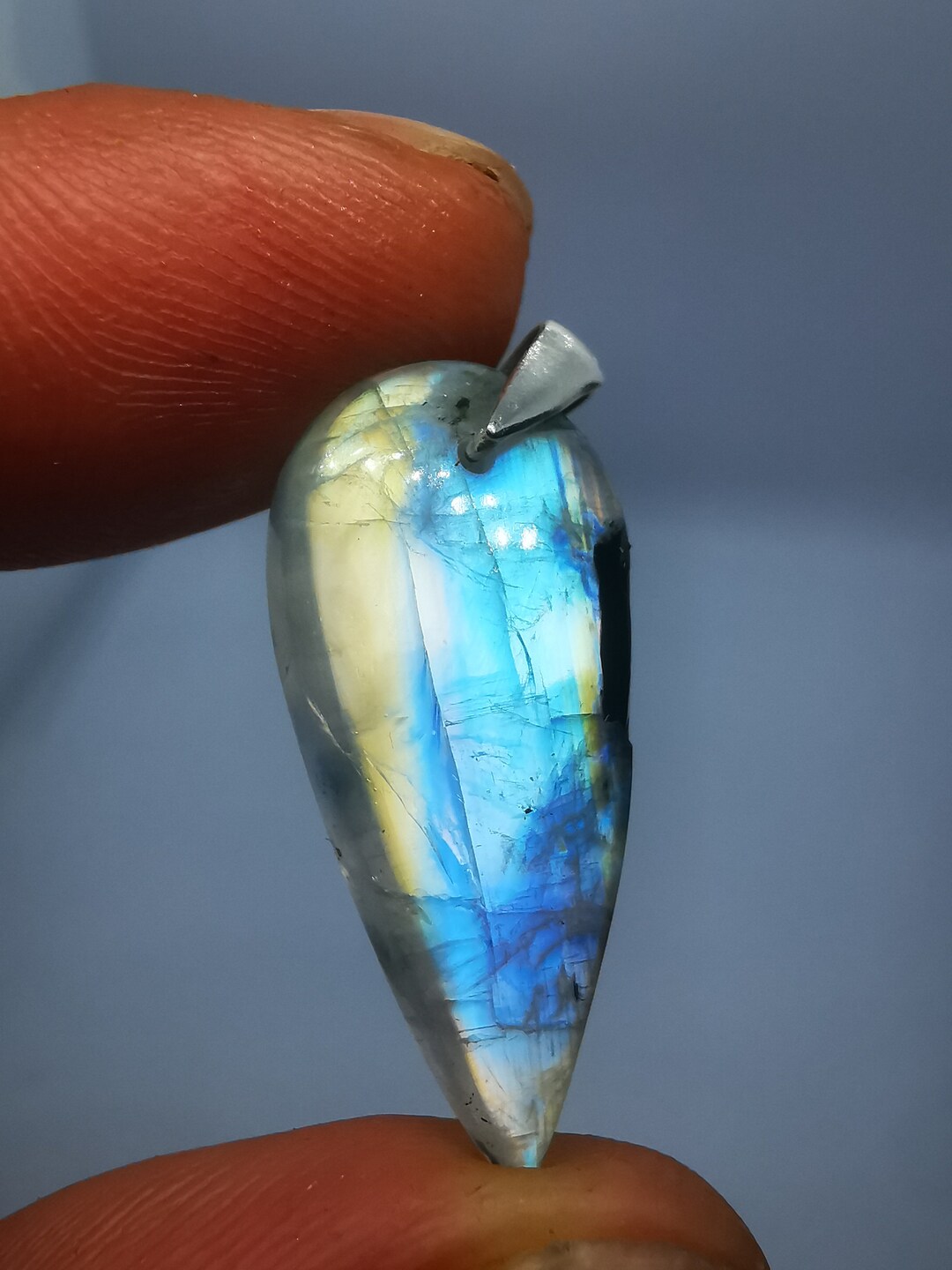 White Labradorite Pendant With Inclusion of Tourmaline, Peristerite ...
