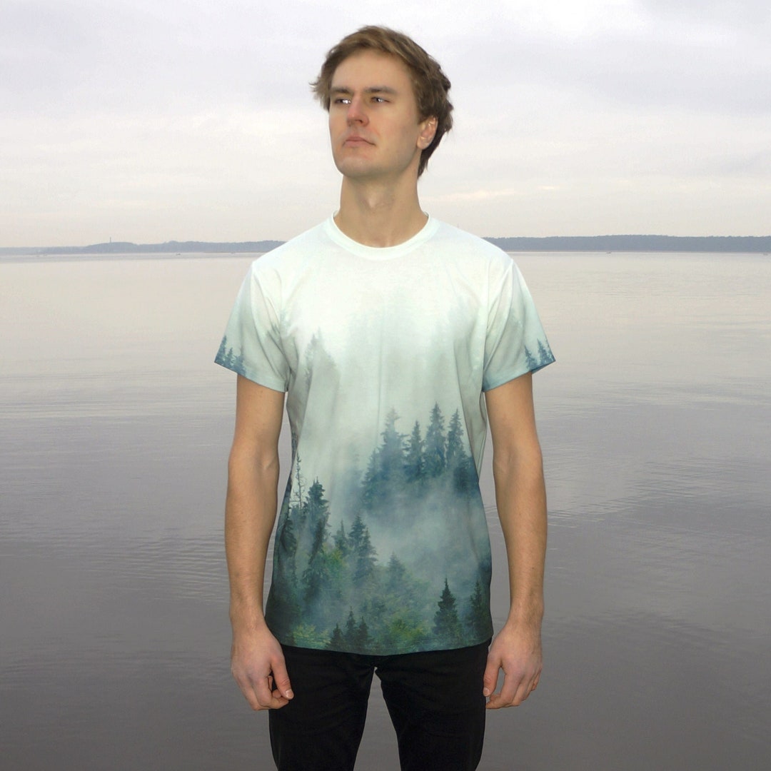 Forest Print Men's T-shirt Nature Themed Shirt Men Everyday Wear Shirt ...