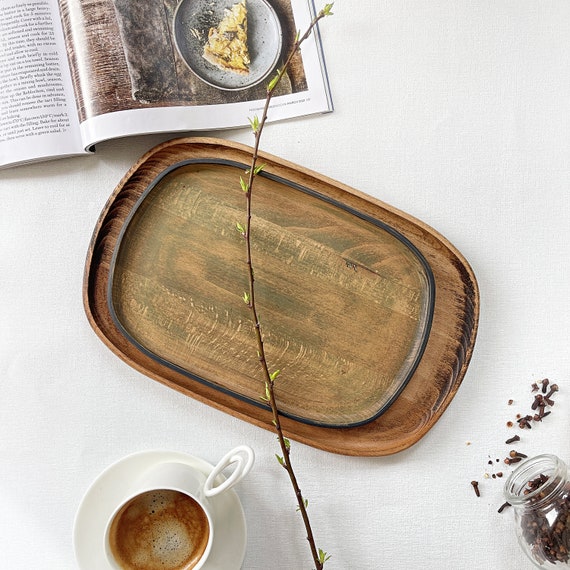 2 Wooden trays in vintage cottage style Dark wood trays with | Etsy