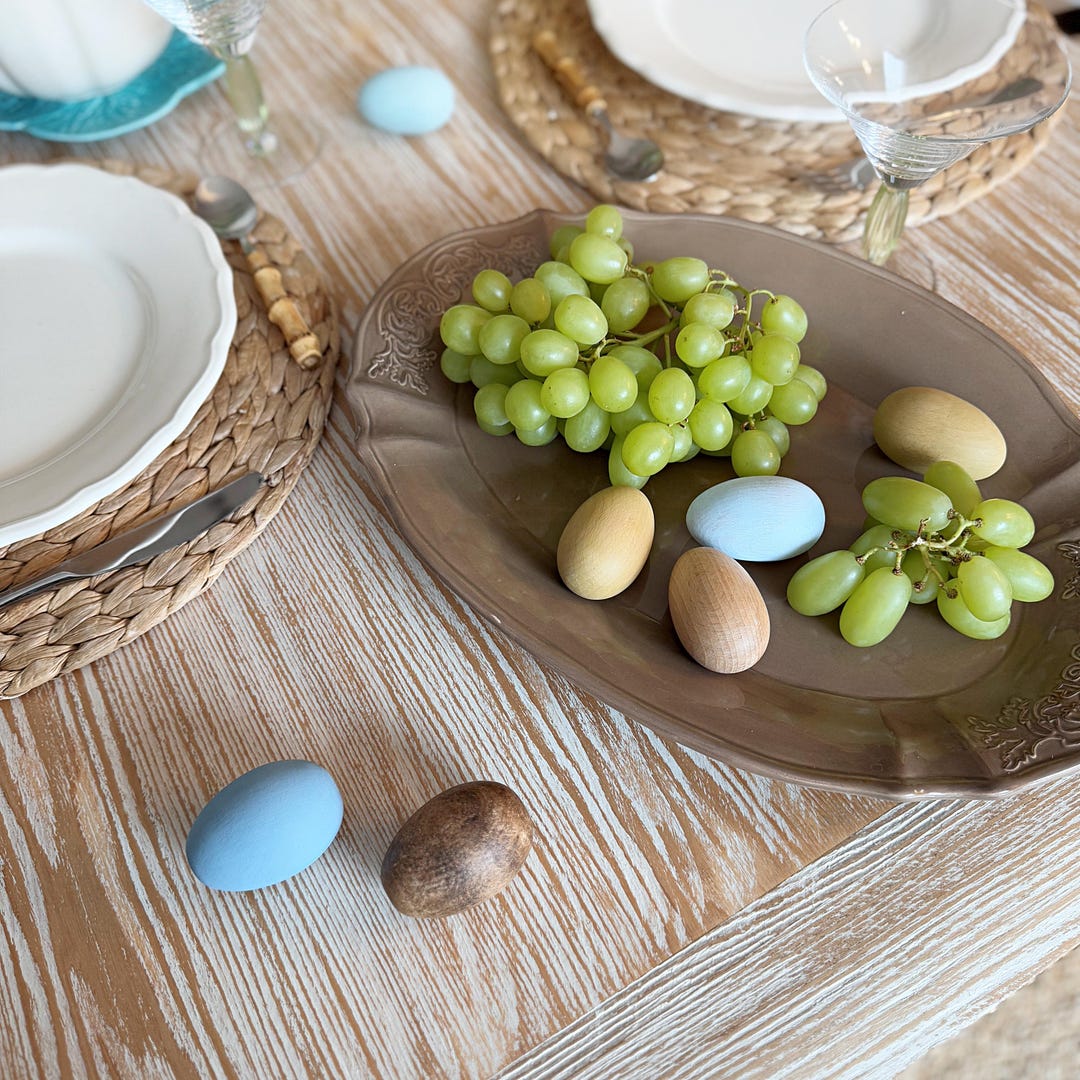 Painted Wooden Eggs, Spring Table Decor, Muted Blue Neutral Easter Eggs ...