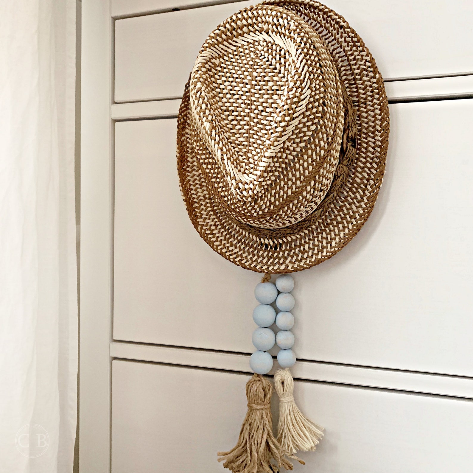 4 Door wood drawer pulls Blue doorknob tassel Tiered tray | Etsy