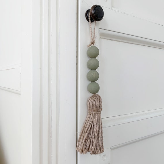 4 Door knob tassel with wood bead garland Drawer pull tassel | Etsy