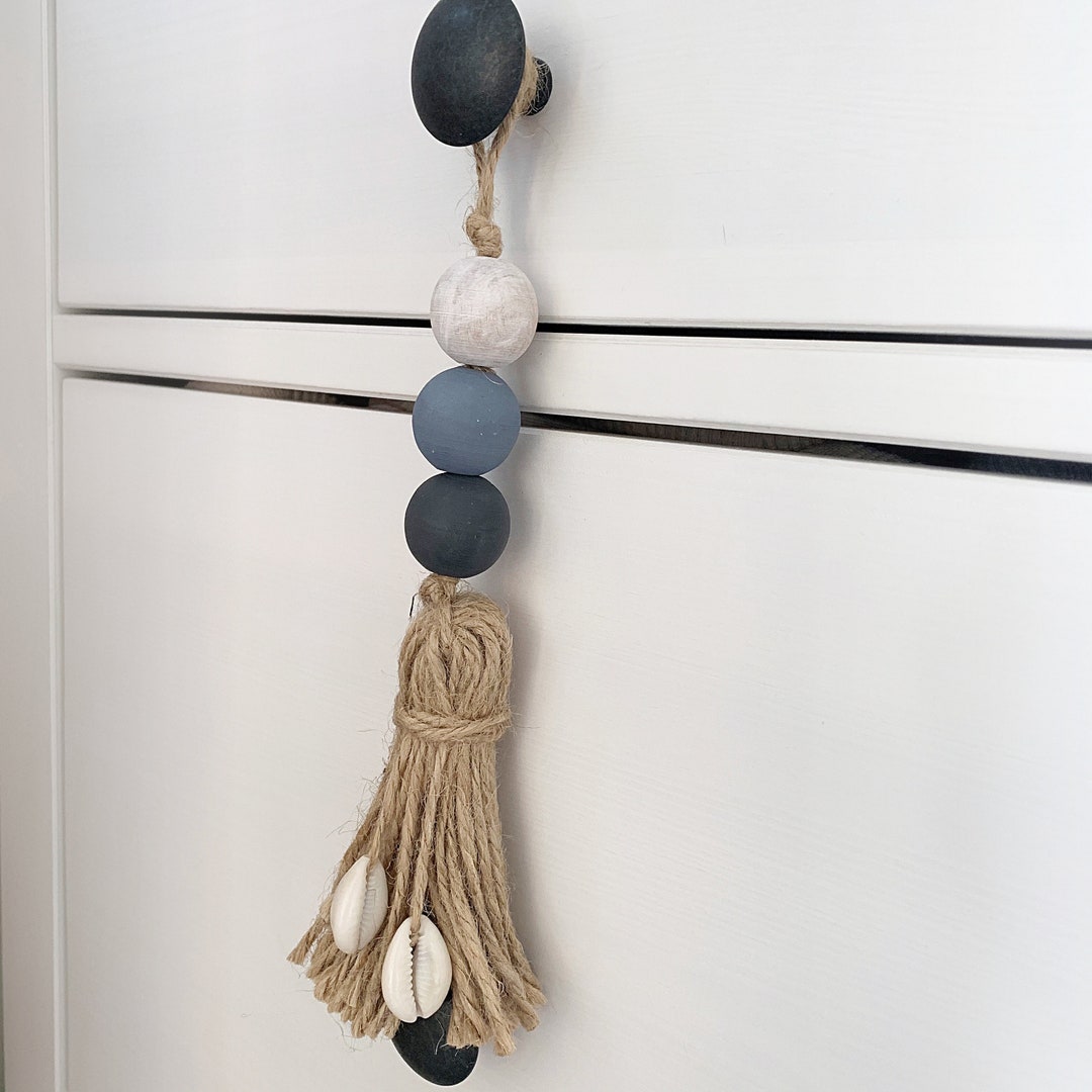 4 Doorknob Tassels, Seashell Drawer Pull Tassel With Farmhouse Beads ...