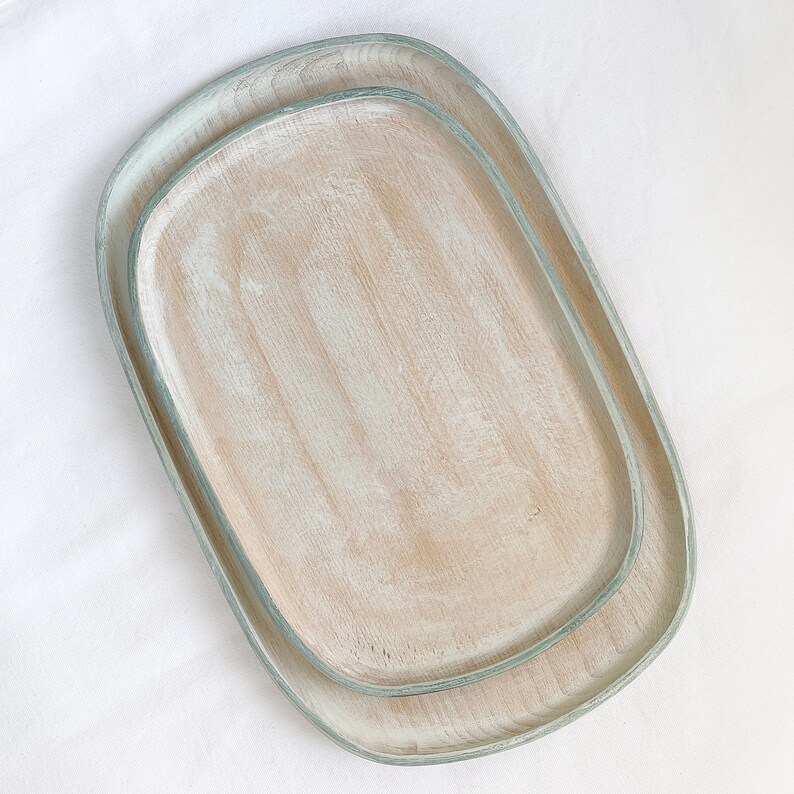 2 Decorative Wooden Trays With Sage Green Edge Whitewashed - Etsy