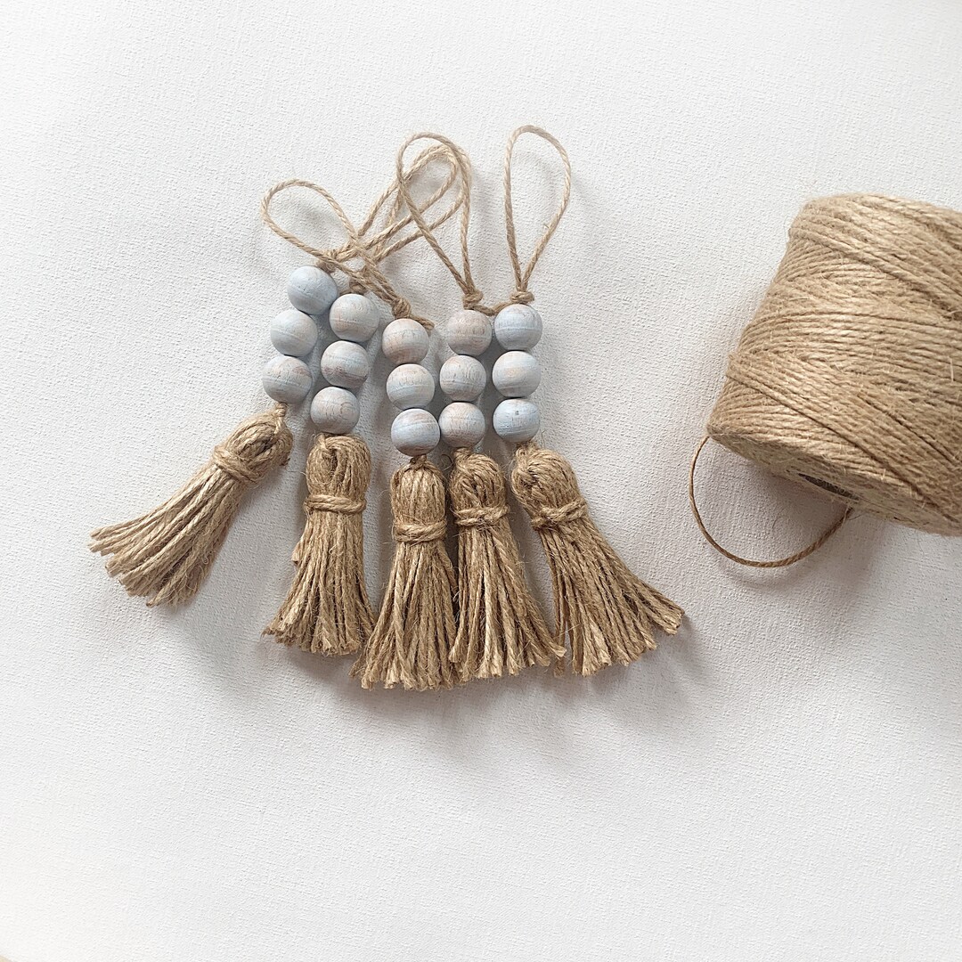 5 Mini Drawer Pull for Coastal Living Seafoam Wooden Bead Tassel for ...