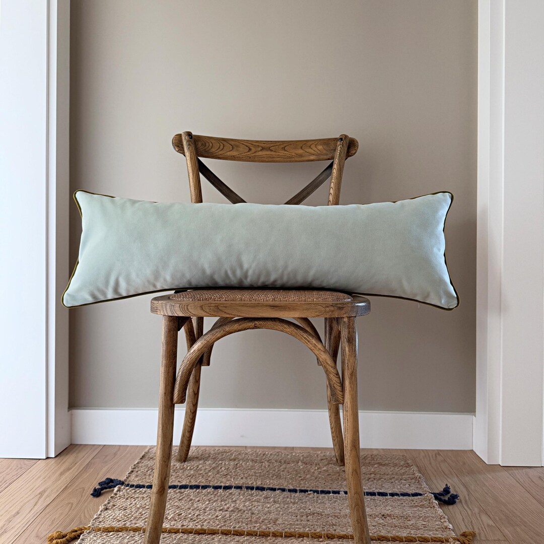Sage Green Velvet Body Pillow Cover: Long Lumbar Cushion With Piping - Etsy