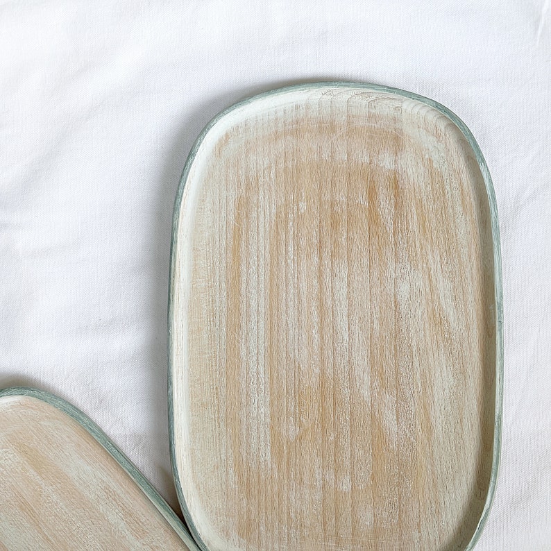 2 Decorative Wooden Trays With Sage Green Edge Whitewashed - Etsy