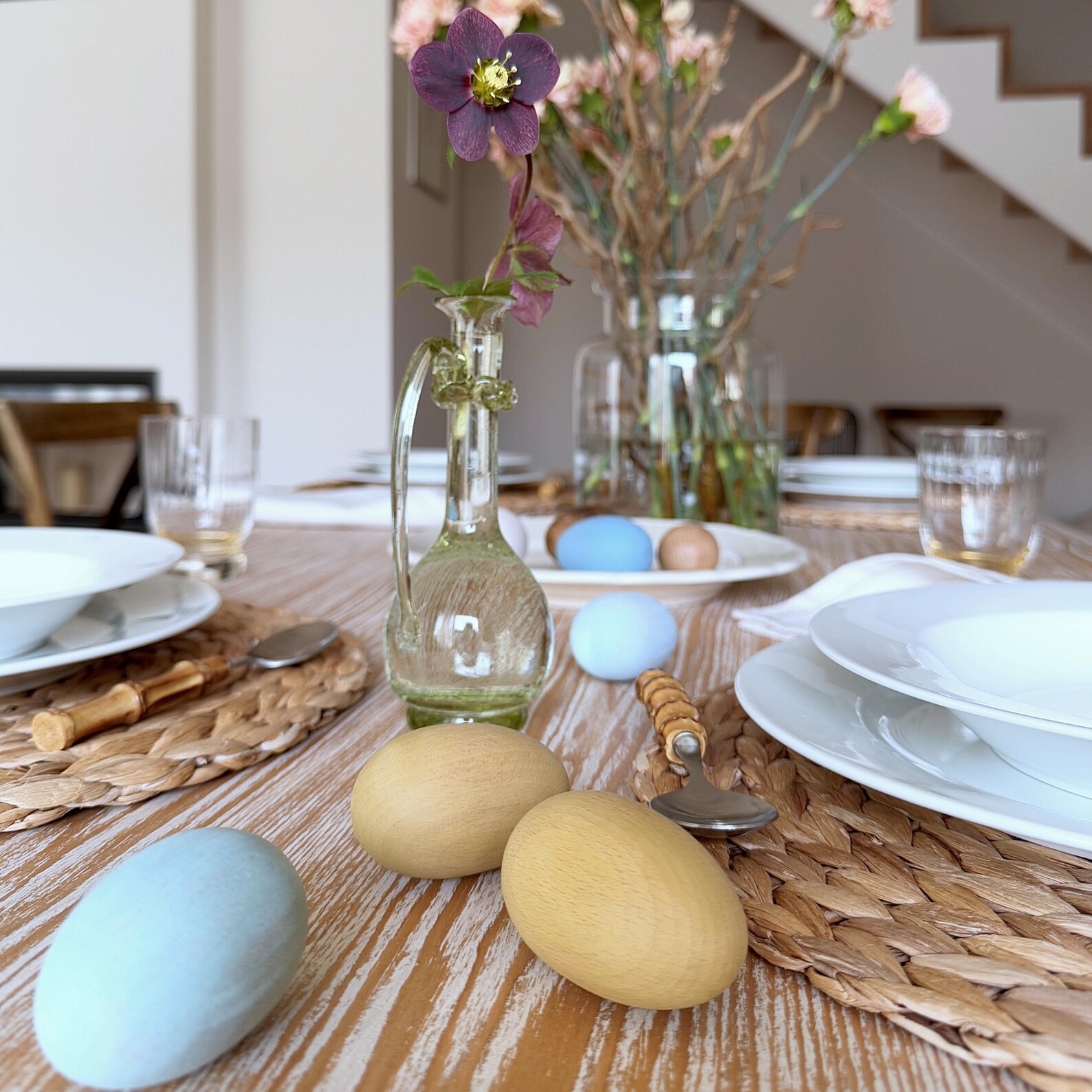 Painted Wooden Eggs, Spring Table Decor, Muted Blue Neutral Easter Eggs ...
