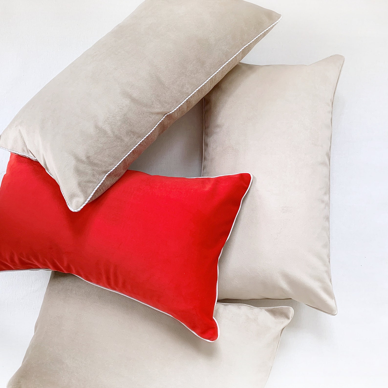 Solid scarlet red pillow covers Bold red velvet lumbar pillow | Etsy