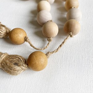 Eclectic Oversized Wood Beads Garland With Tassels, Whitewashed and ...