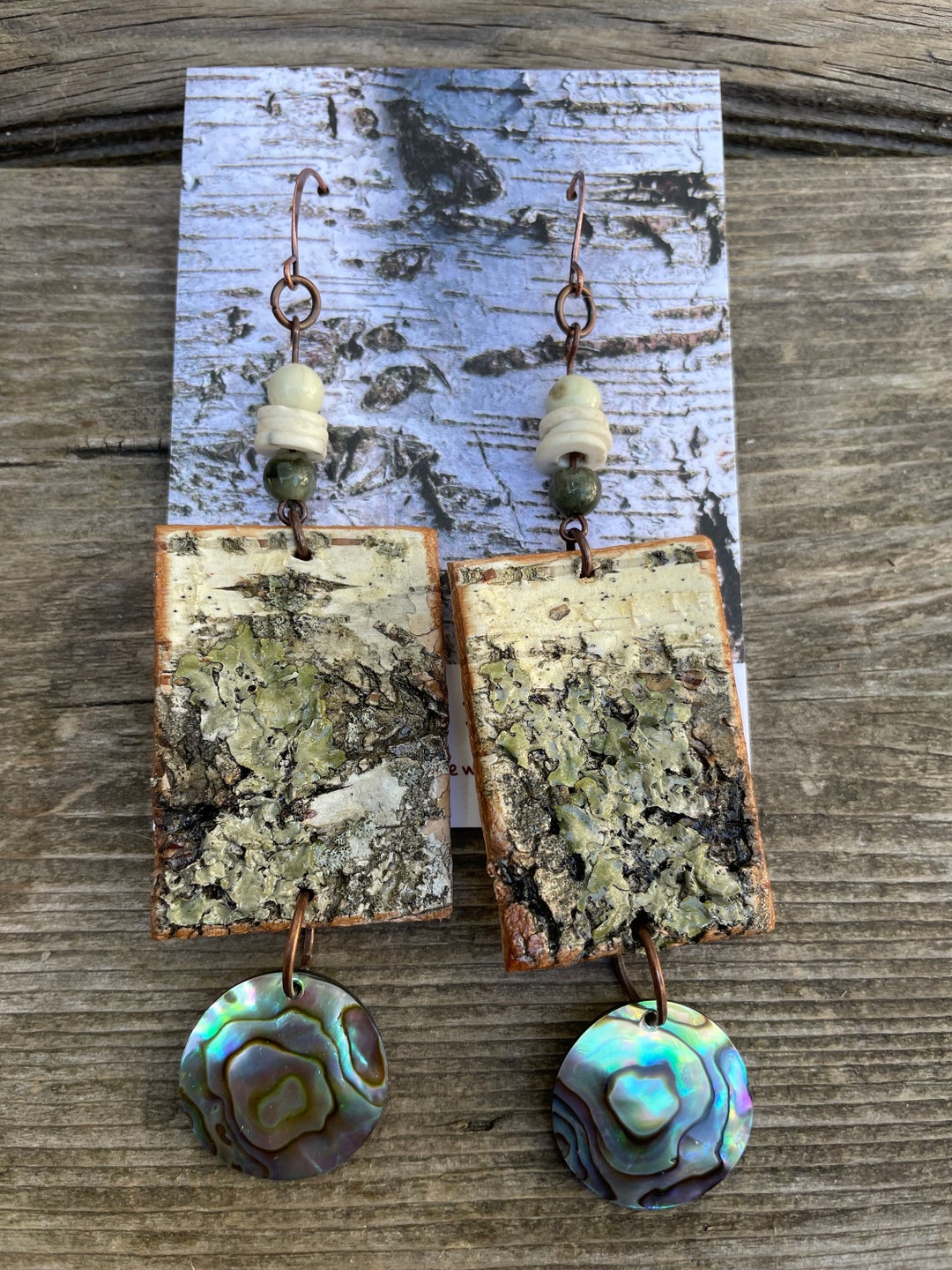 Indigenous Birchbark Earrings With Abalone Shell: Native American Made ...