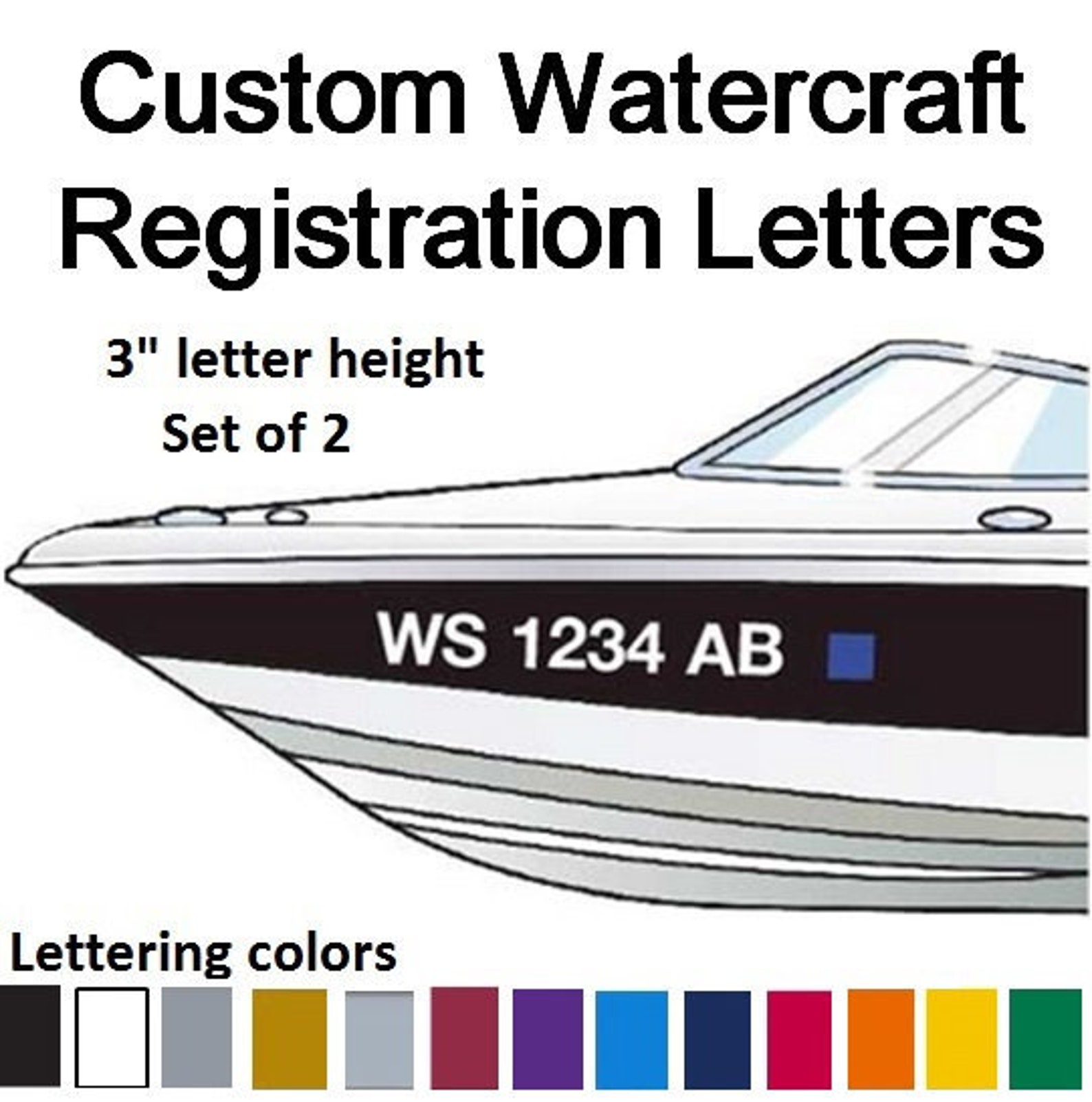 Set of 2 Watercraft Registration Numbers 3 INCH Lettering - Etsy