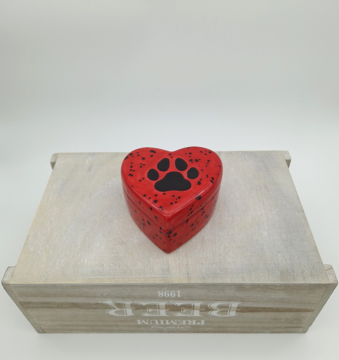 Paw Design Heart Shaped Trinket Box, Handmade, Ceramic, Slip Cast ...