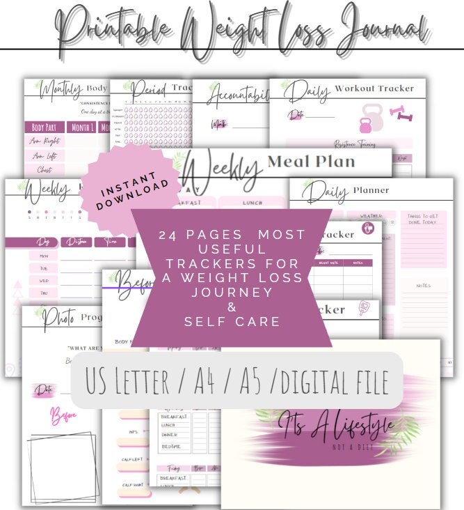 Printable Weight Loss Journal Weight Loss Tracker Fitness Tracker ...