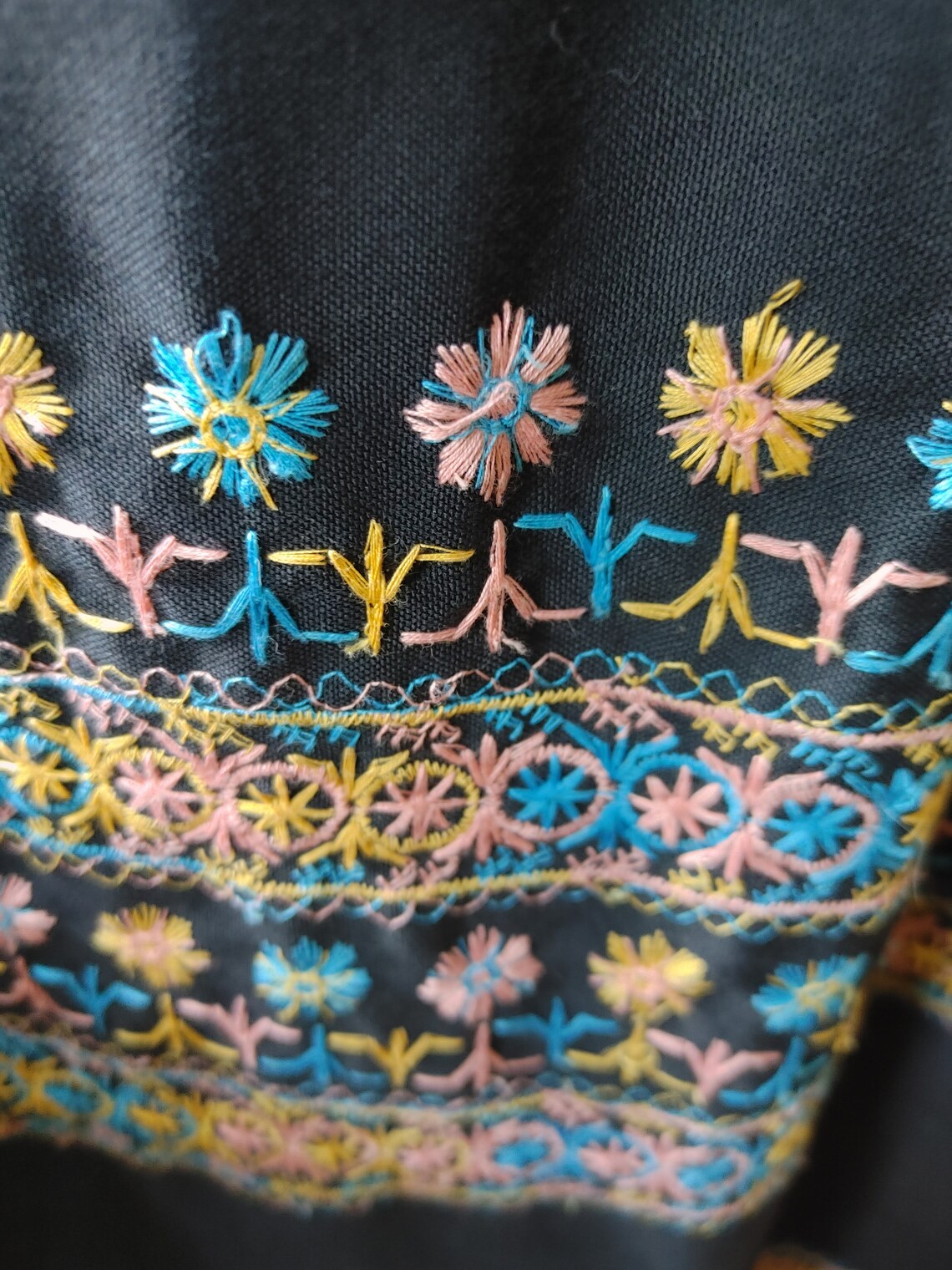 1970s Rainbow Embroidered Vicky Vaughn Folk Dress Vintage Prairie ...