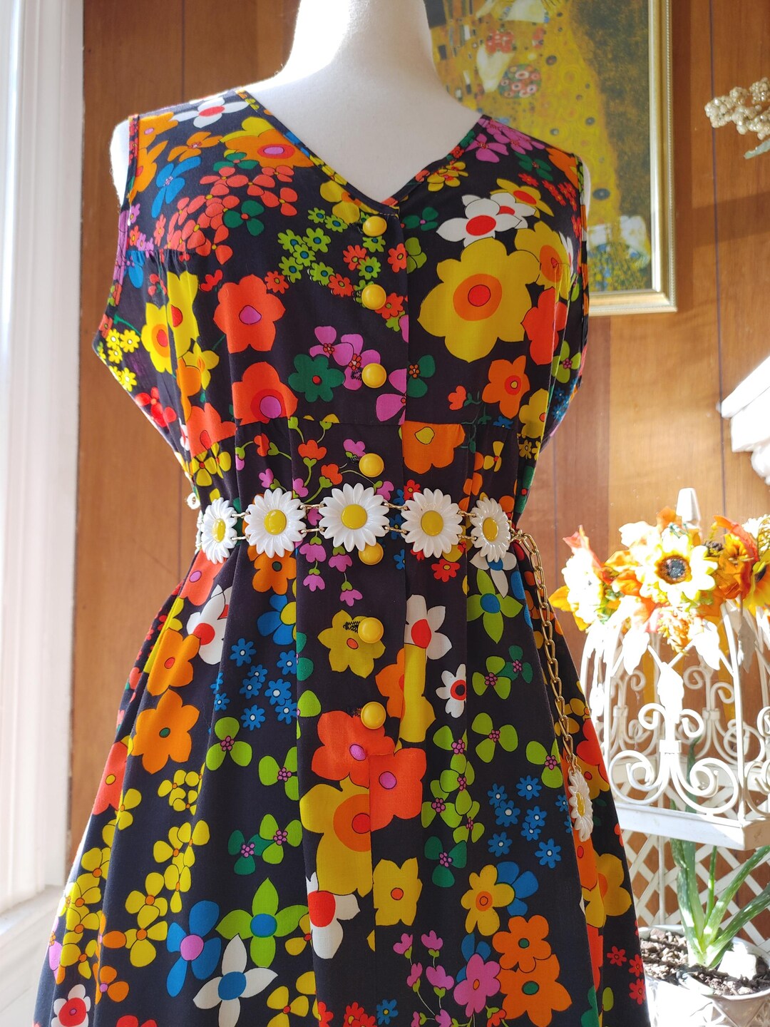 1960s 1970s Lanz Psychedelic Flower Power Sundress Maxi Babydoll Style ...