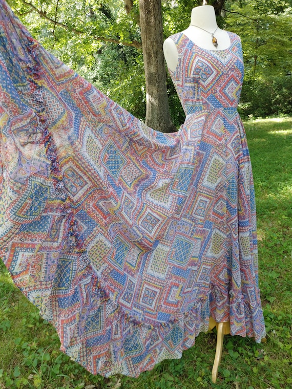 1970s Patchwork Print Maxi Dress - Gem