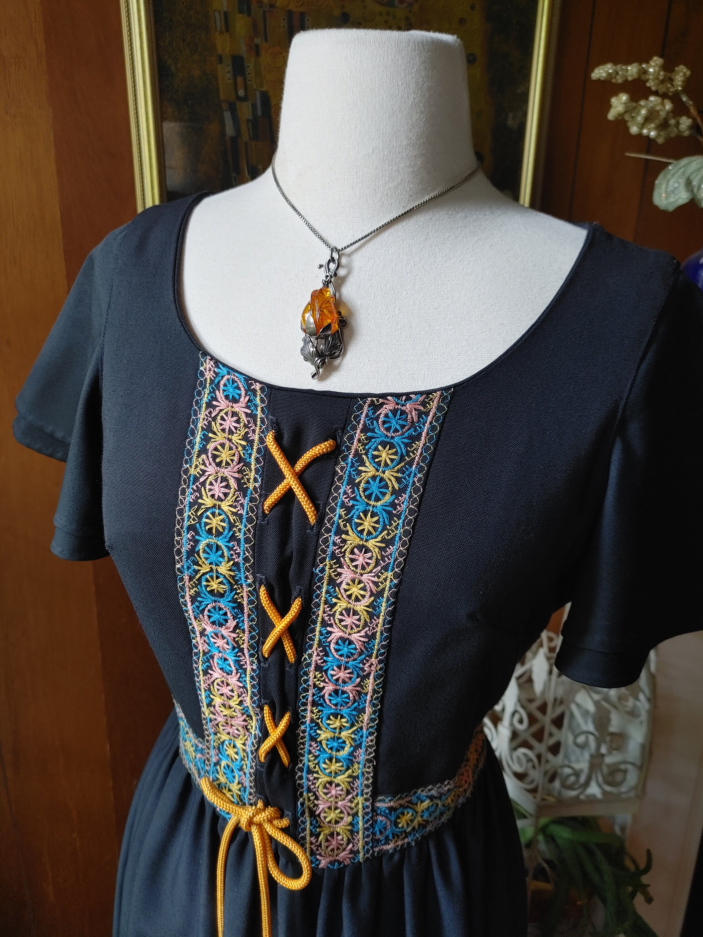 1970s Rainbow Embroidered Vicky Vaughn Folk Dress Vintage Prairie ...
