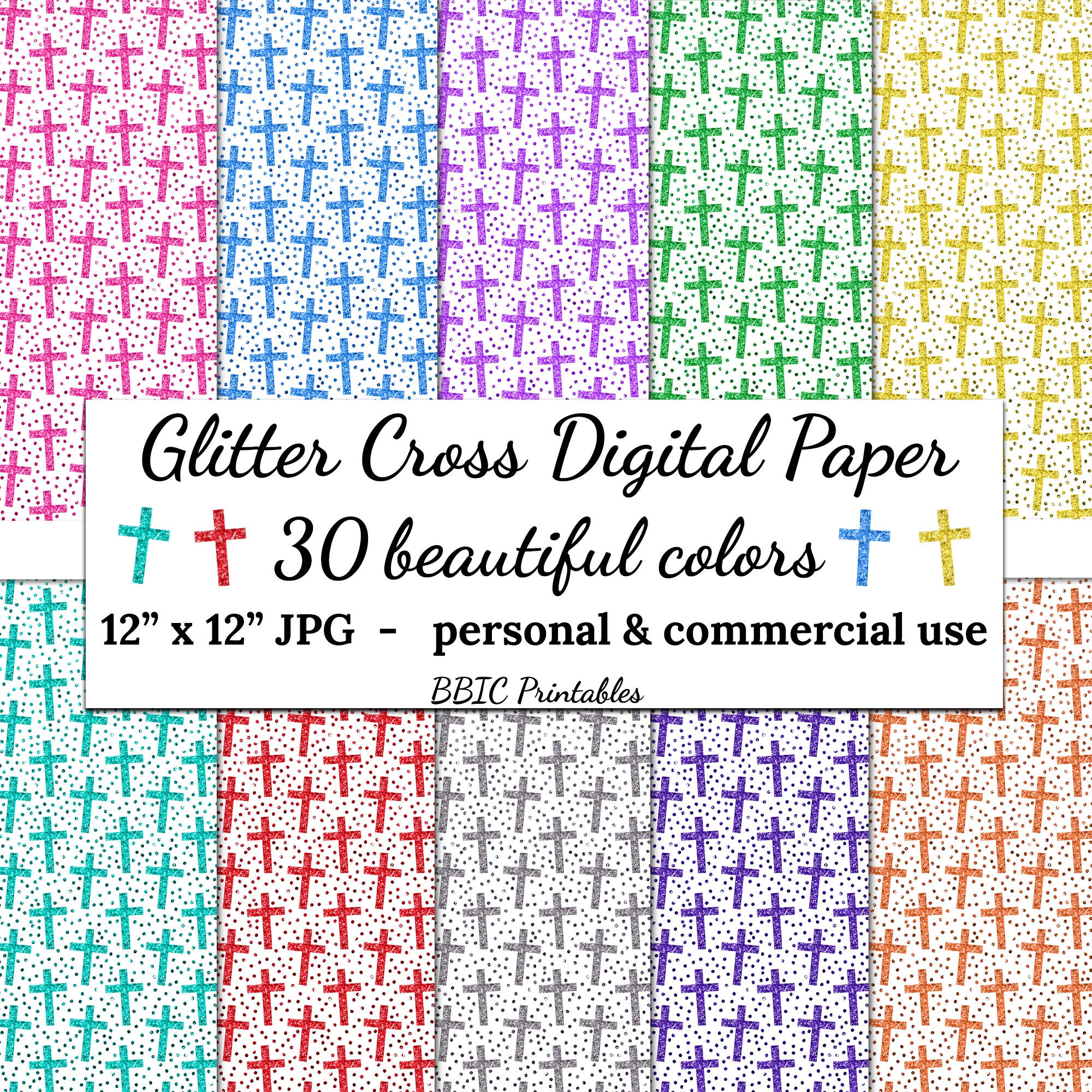 Glitter Cross Digital Paper INSTANT DOWNLOAD, Glittery Cross Christian ...