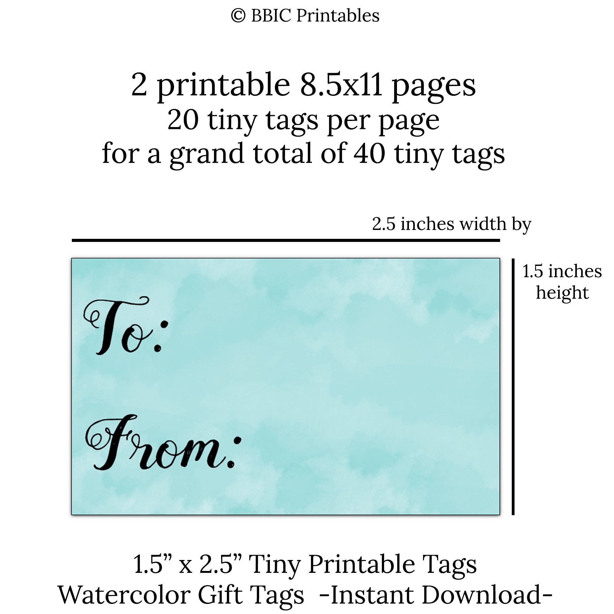 40 Tiny Watercolor Gift Tags DIGITAL DOWNLOAD Small Tiny - Etsy