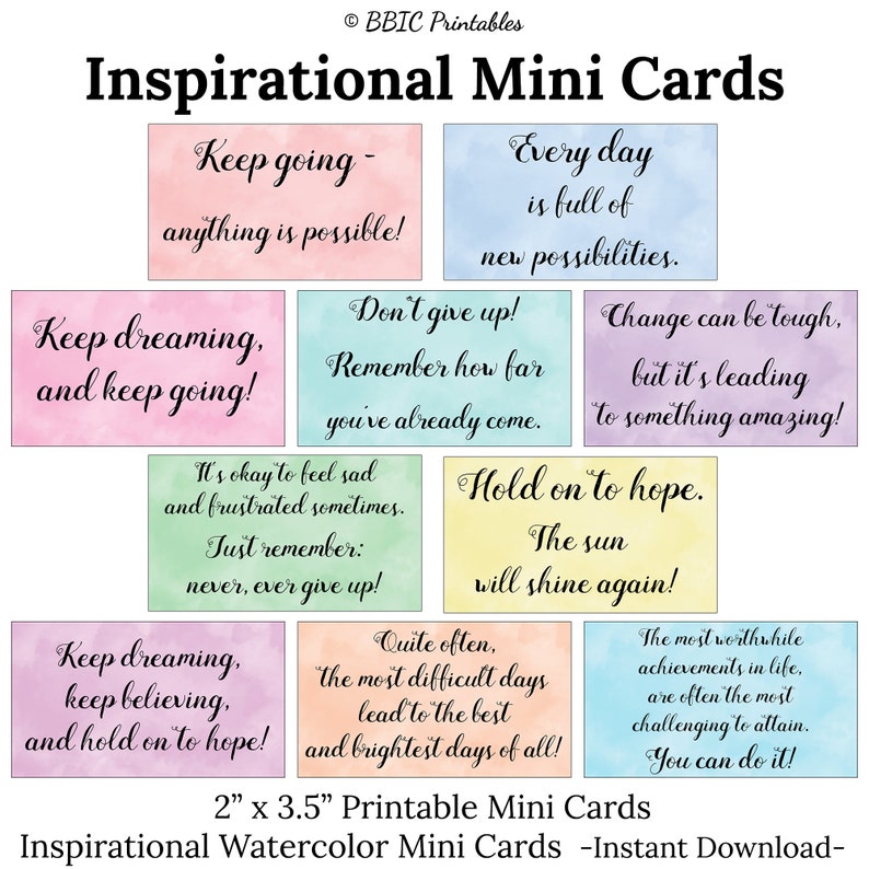10 Inspirational Mini Cards- DIGITAL DOWNLOAD, 2x3.5 Encouraging ...