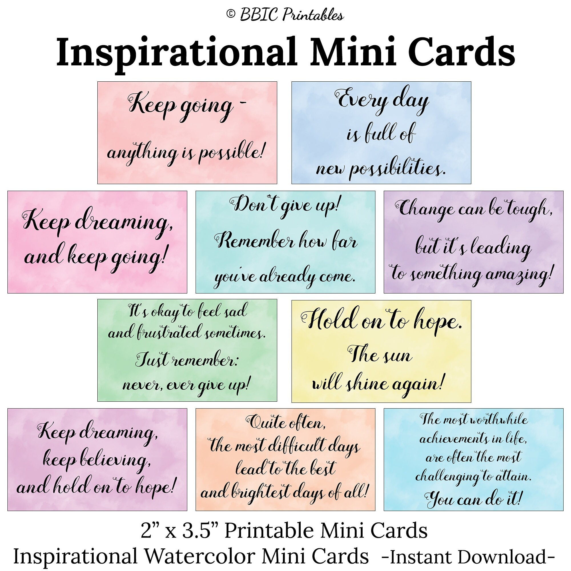 10 Inspirational Mini Cards- DIGITAL DOWNLOAD, 2x3.5 Encouraging ...