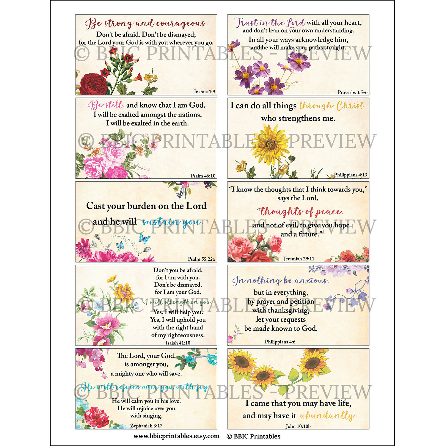 10 Floral Printable Scripture Cards -C3- INSTANT DOWNLOAD, Floral ...