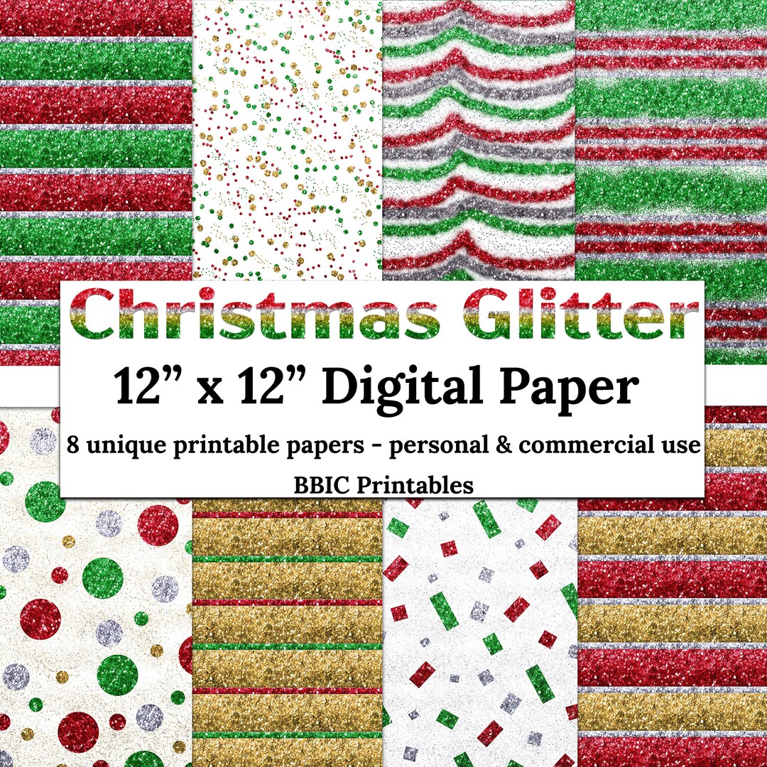 Christmas Glitter Digital Paper- INSTANT DOWNLOAD, 12x12 Printable ...