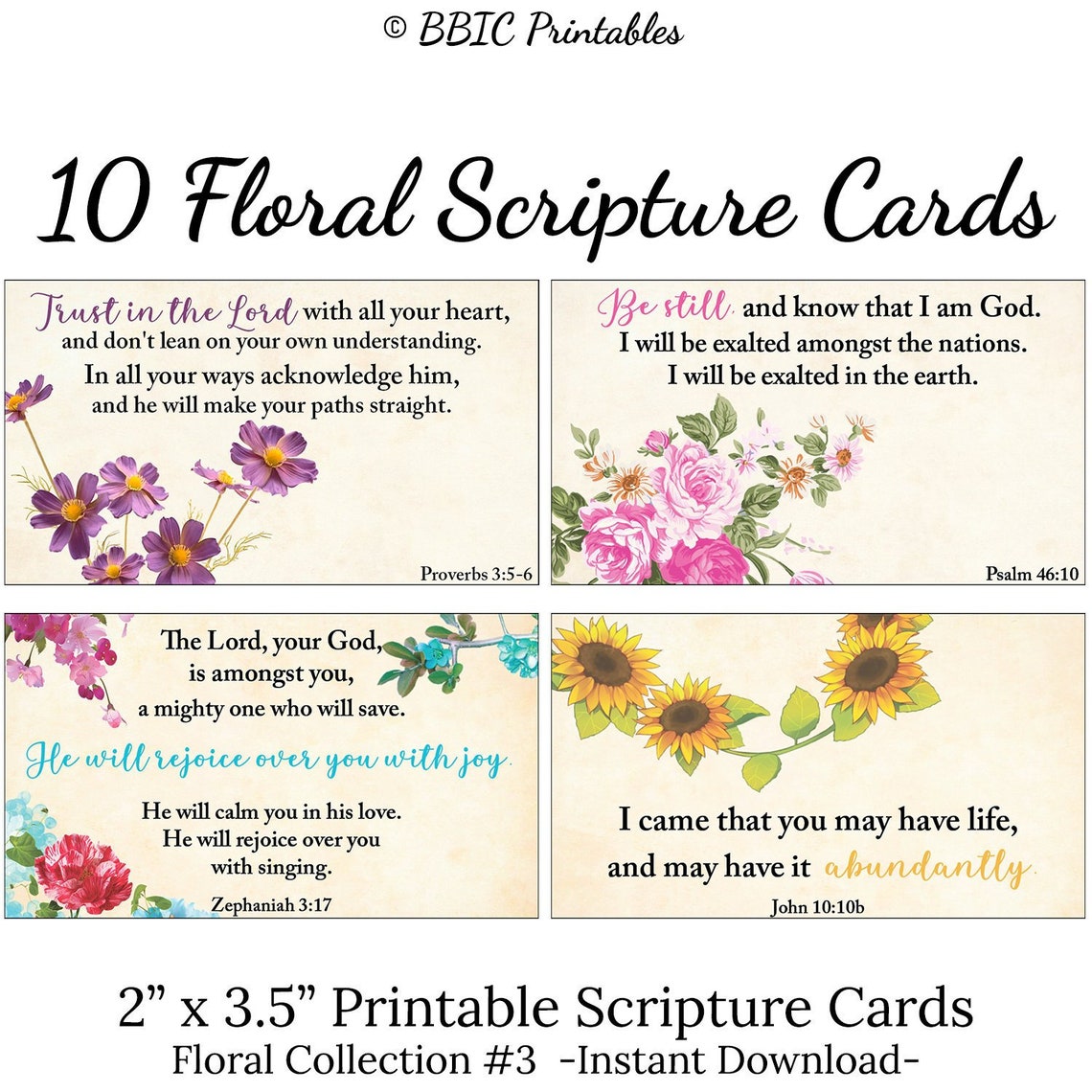 10 Floral Printable Scripture Cards -C3- INSTANT DOWNLOAD, Floral ...