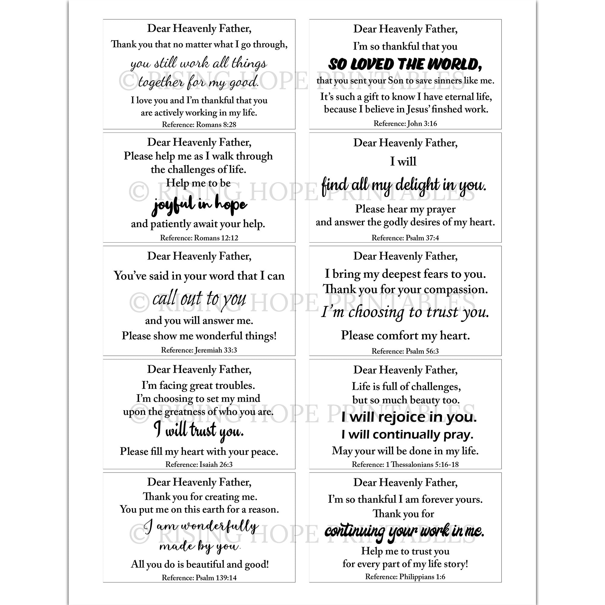 10 Encouraging Simple Printable Prayer Cards -C2- INSTANT DOWNLOAD ...