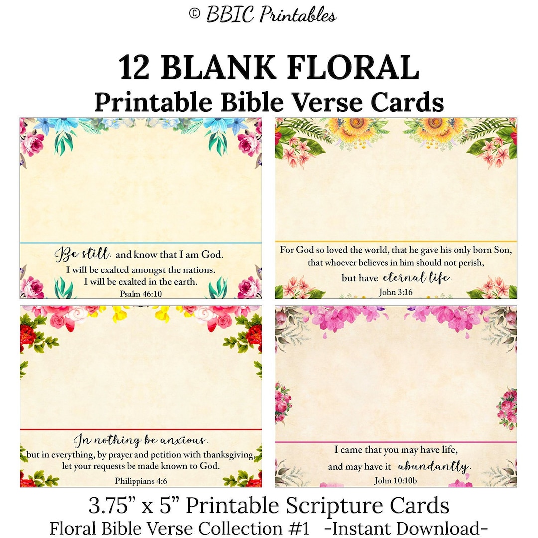 12 Blank Floral Printable Bible Verse Cards -C1- INSTANT DOWNLOAD, 3 ...