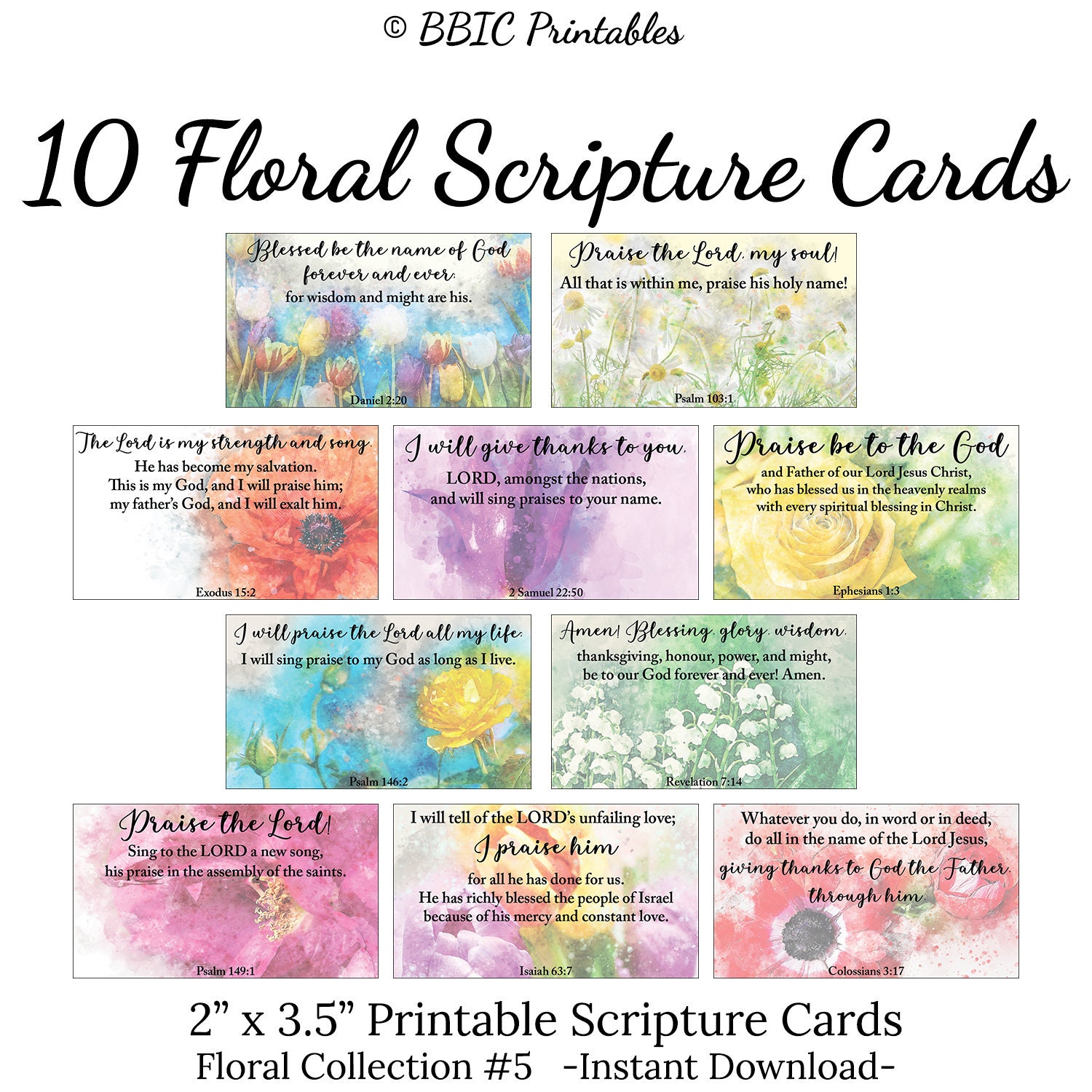 10 Floral Printable Scripture Cards C5 INSTANT DOWNLOAD, Praise ...