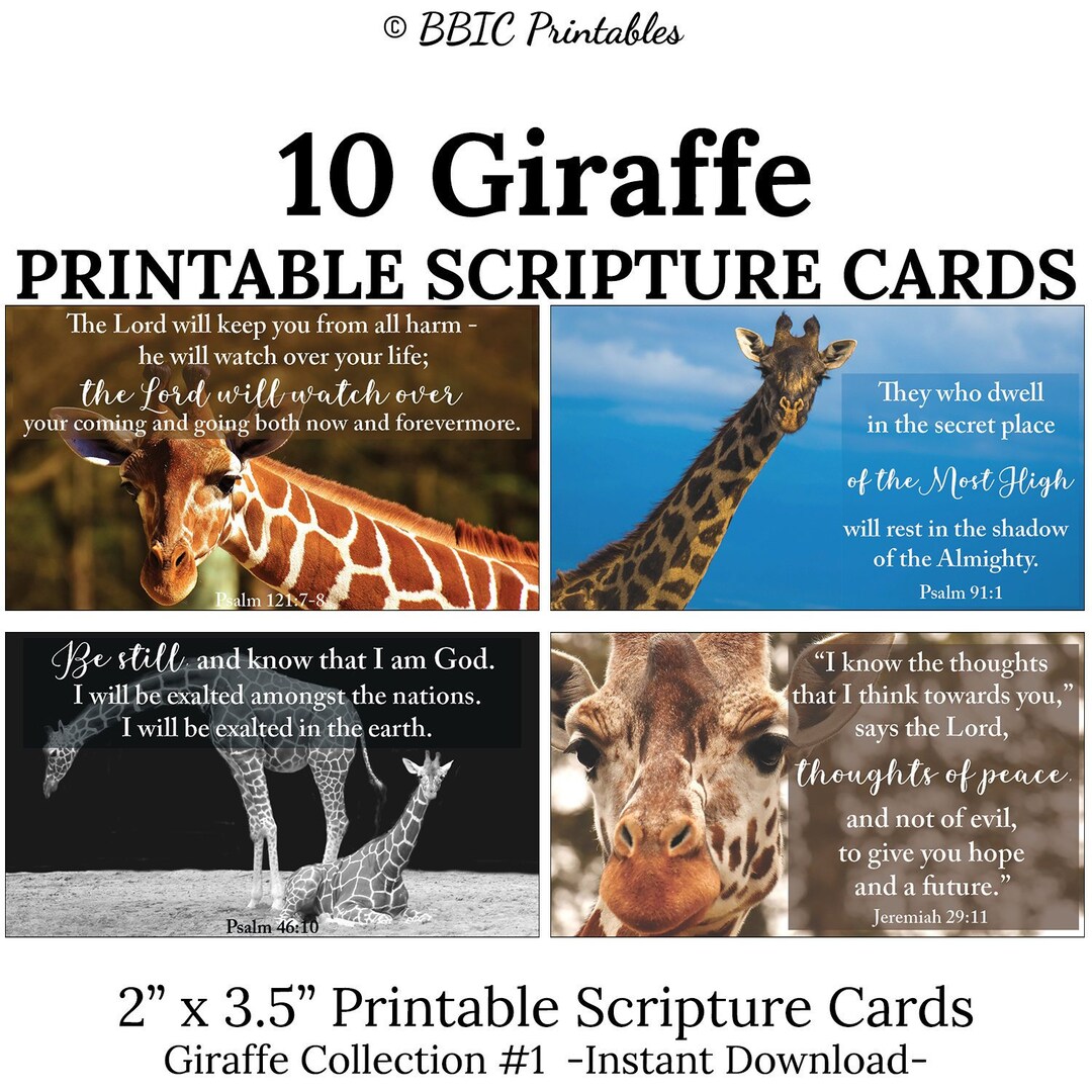 10 Giraffe Printable Scripture Cards -C1- INSTANT DOWNLOAD, Giraffe ...
