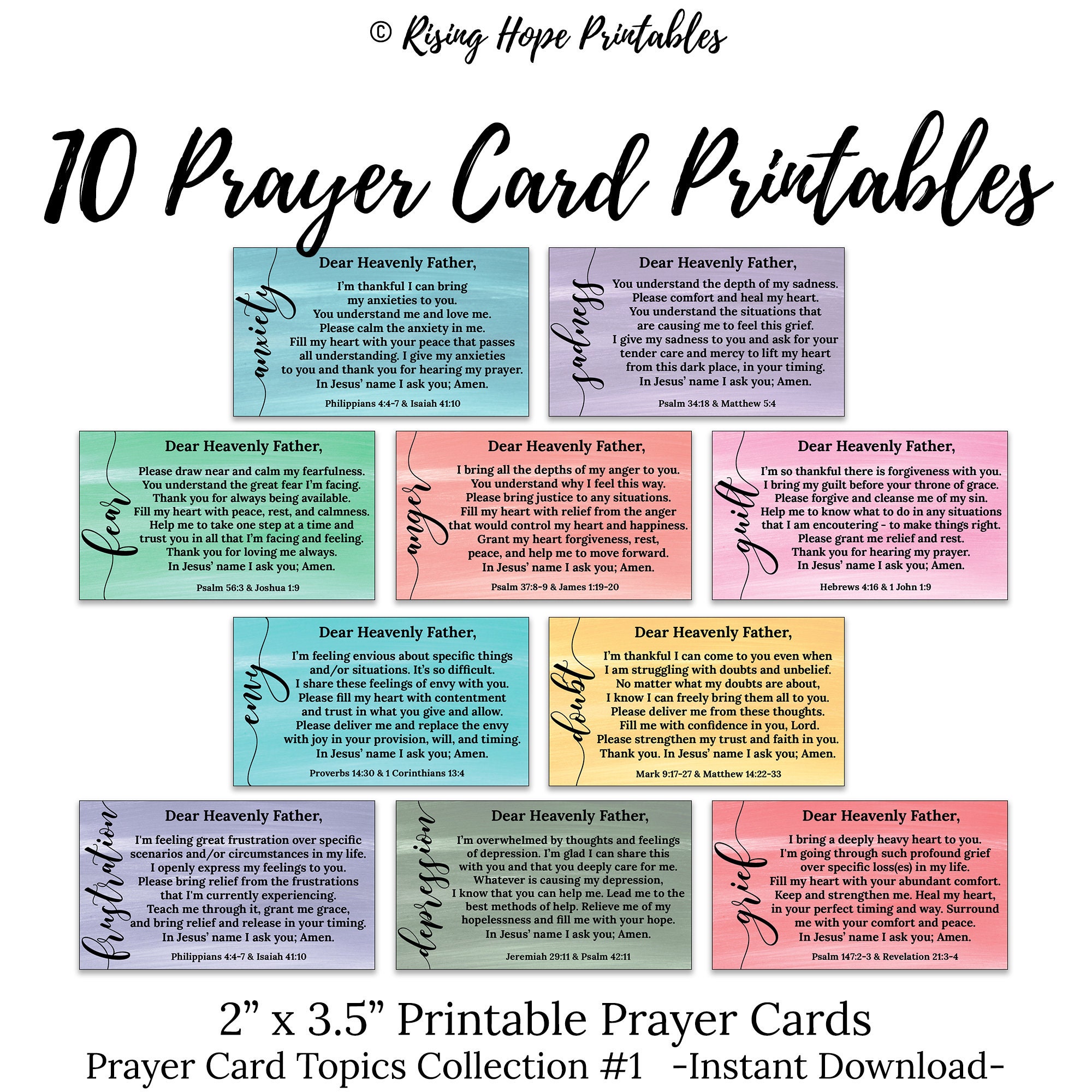 10 Printable Topic Prayer Cards -C1- INSTANT DOWNLOAD, Prayer Cards ...