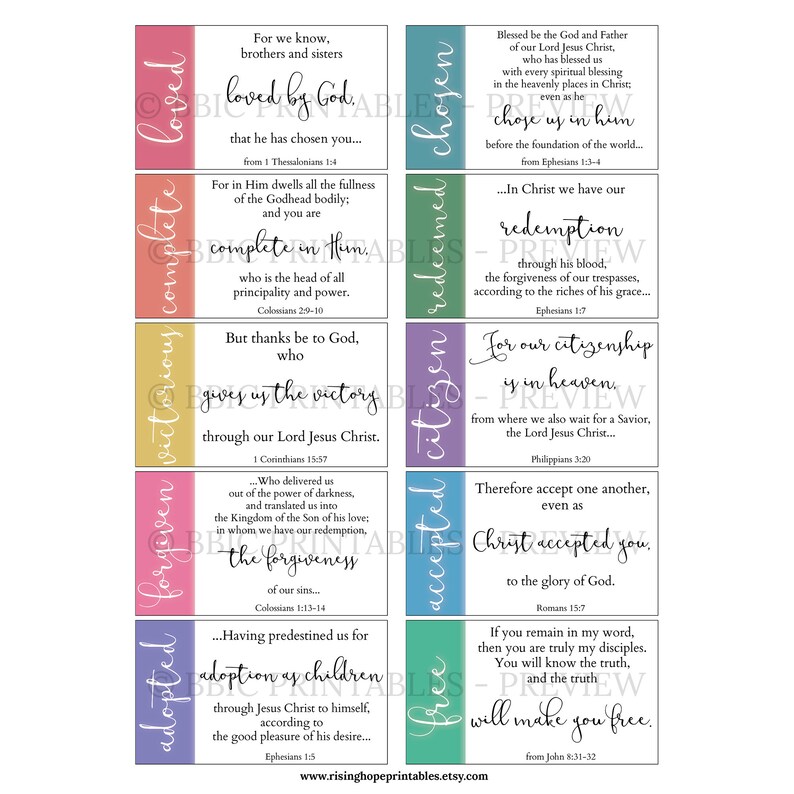 Who I Am in Christ Scripture Cards C1 INSTANT DOWNLOAD | Etsy
