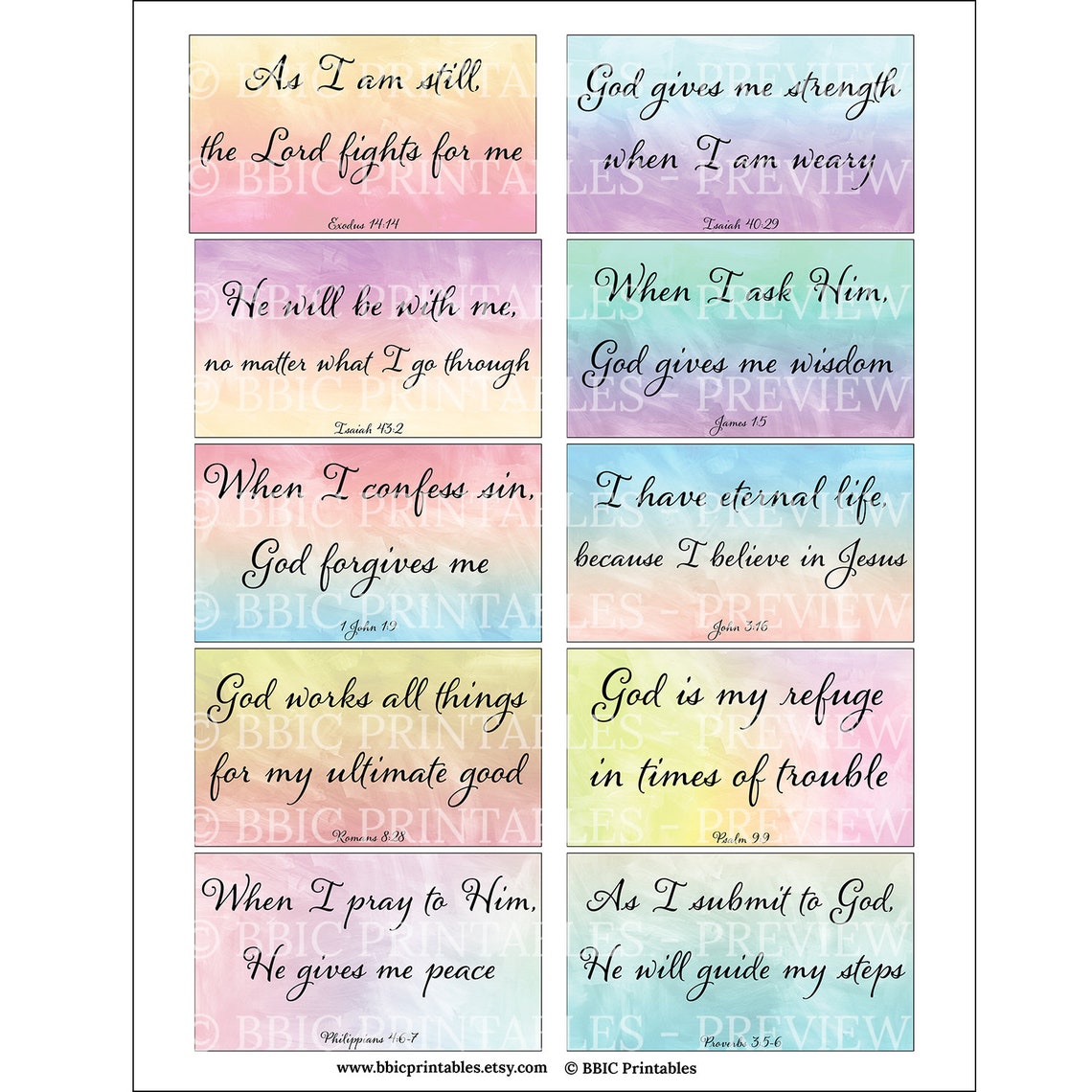 10 Promises of God Cards -C1- INSTANT DOWNLOAD, Watercolor Promises of ...