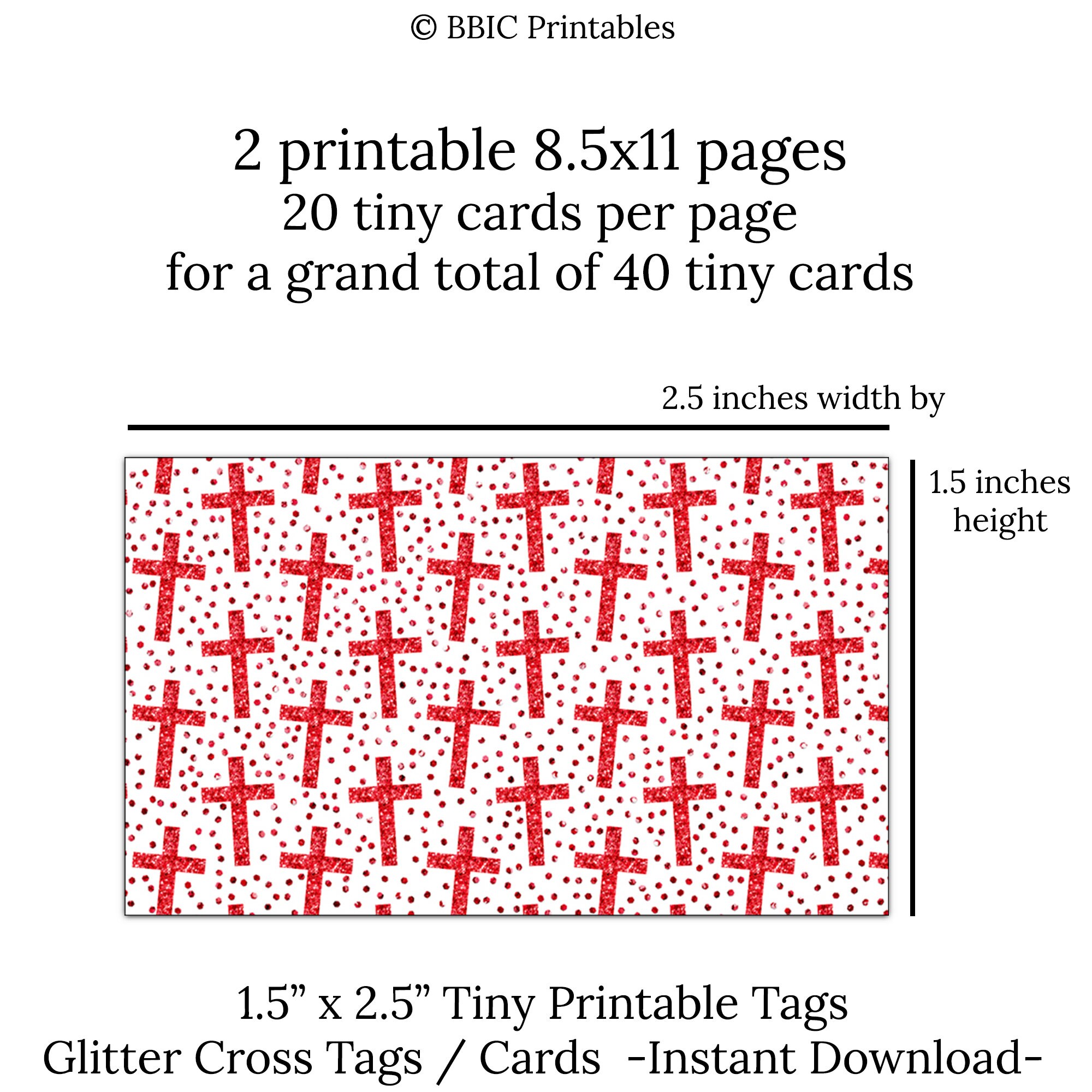 40 Tiny Blank Cross Cards- DIGITAL DOWNLOAD, Small Glitter Cross ...