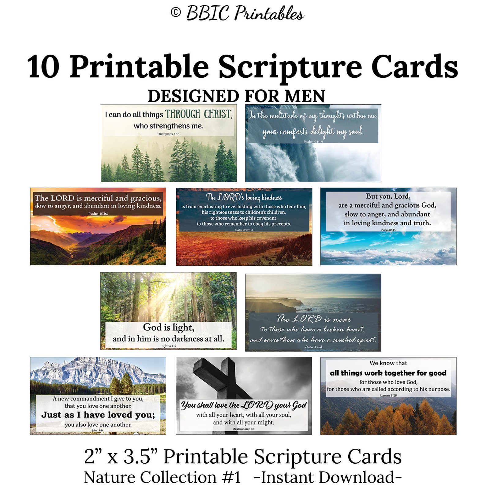 Men's Printable Scripture Cards Set of 10 Mini Nature Cards Nature ...